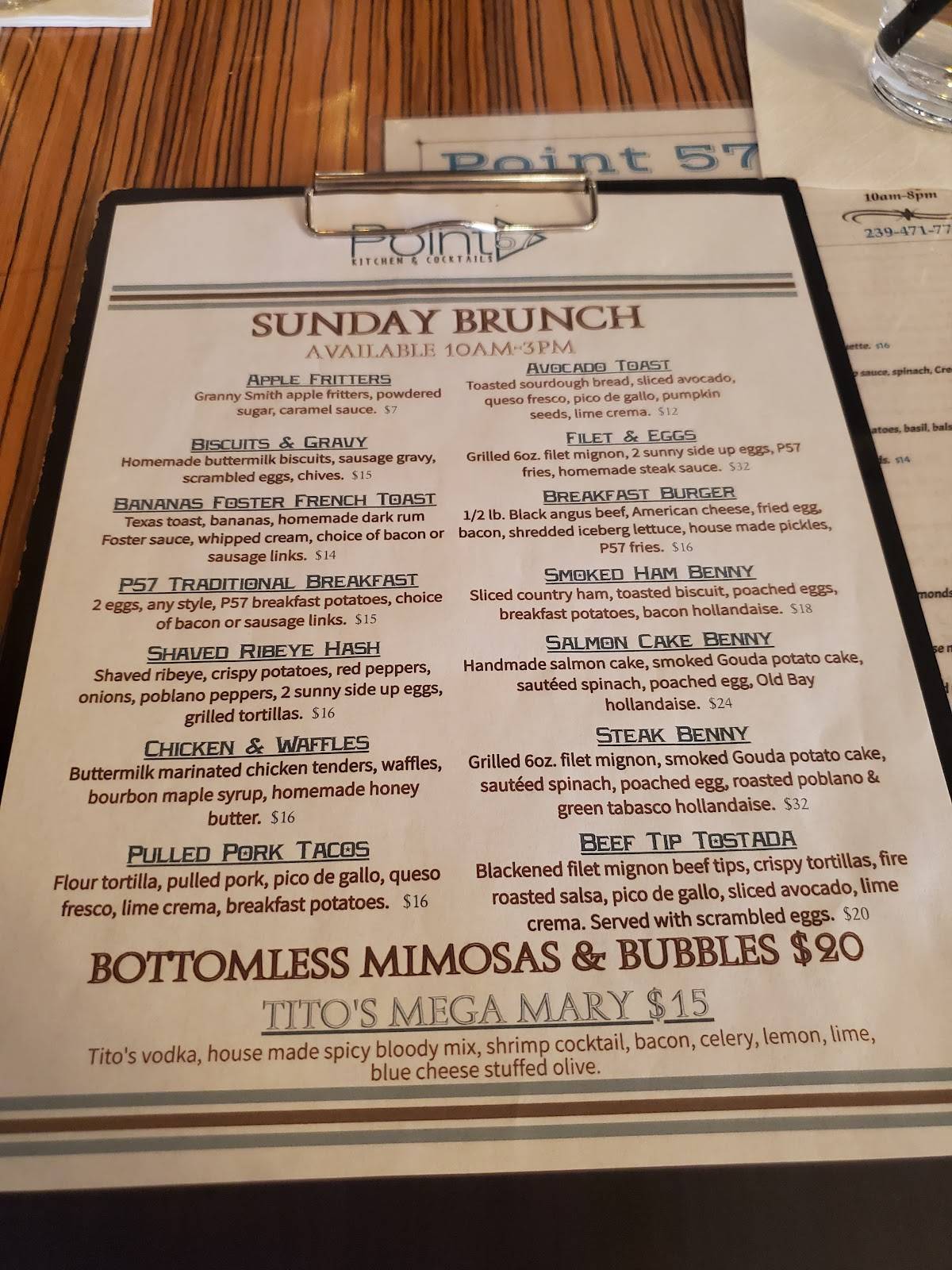 Menu at Point 57 Kitchen & Cocktails restaurant, Cape Coral