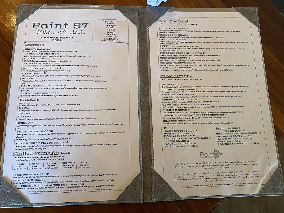 Menu at Point 57 Kitchen & Cocktails restaurant, Cape Coral