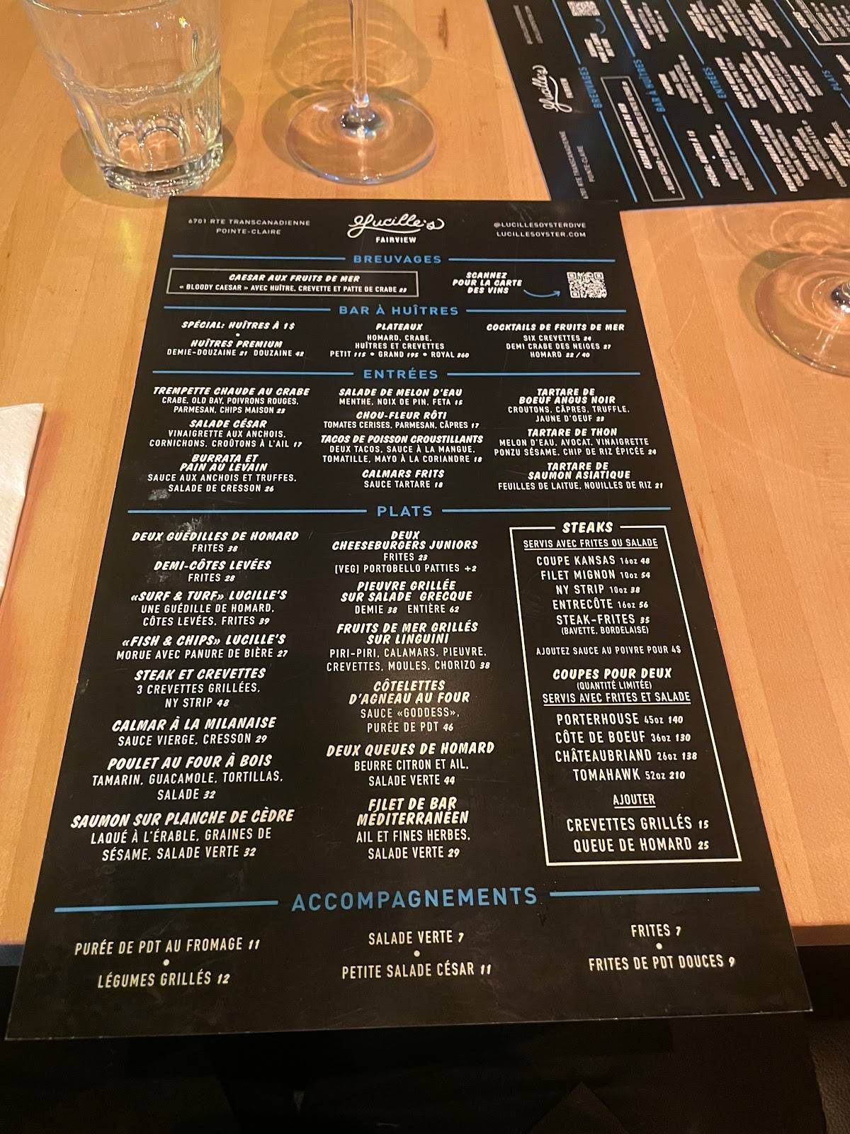 Menu at Lucille's Fairview Pointe-Claire pub & bar, Pointe-Claire