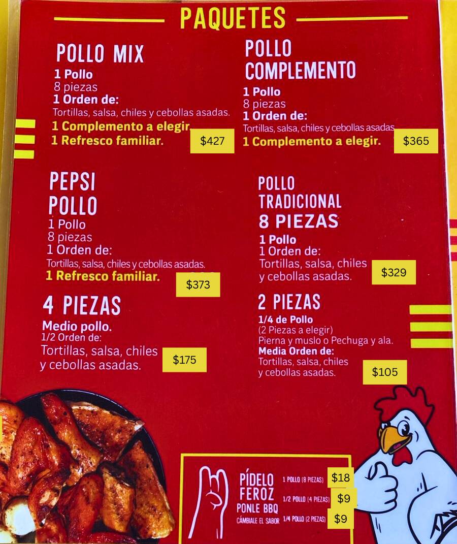 Carta del restaurante Pollo Feliz Atlixco, Atlixco, Blvd. 19 Ote. O ...