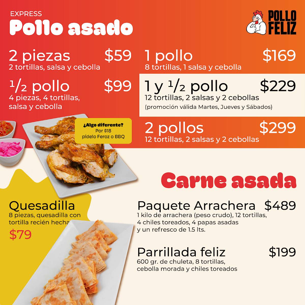 Carta del restaurante Pollo Feliz Suc. Santiago Blancas, Ciudad Juarez