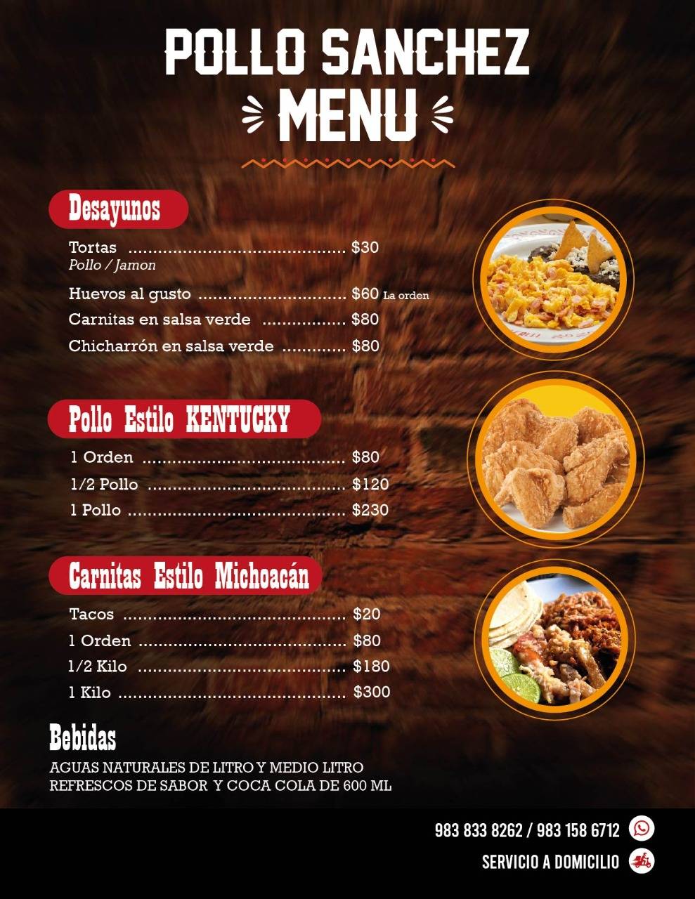 Menu at Pollo Sanchez restaurant, Xul-Ha