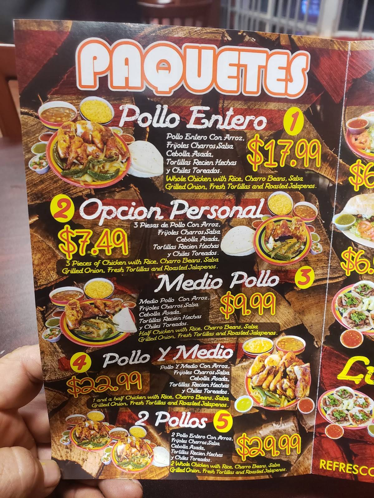 Menu at Pollos La Pullita restaurant, Fort Worth