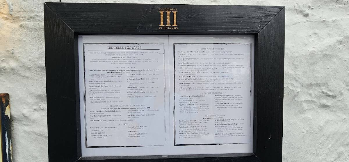 Menu at The Three Pilchards pub & bar, Polperro