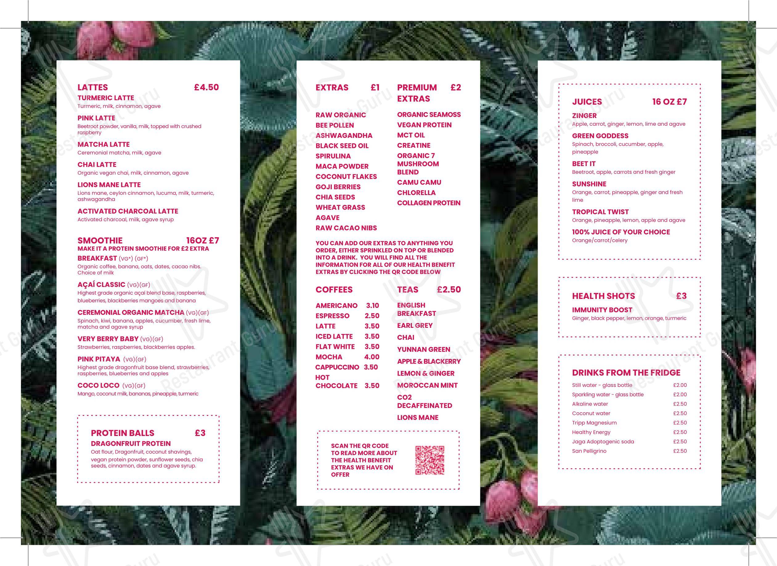 Menu at Pomegranate cafe, Liverpool