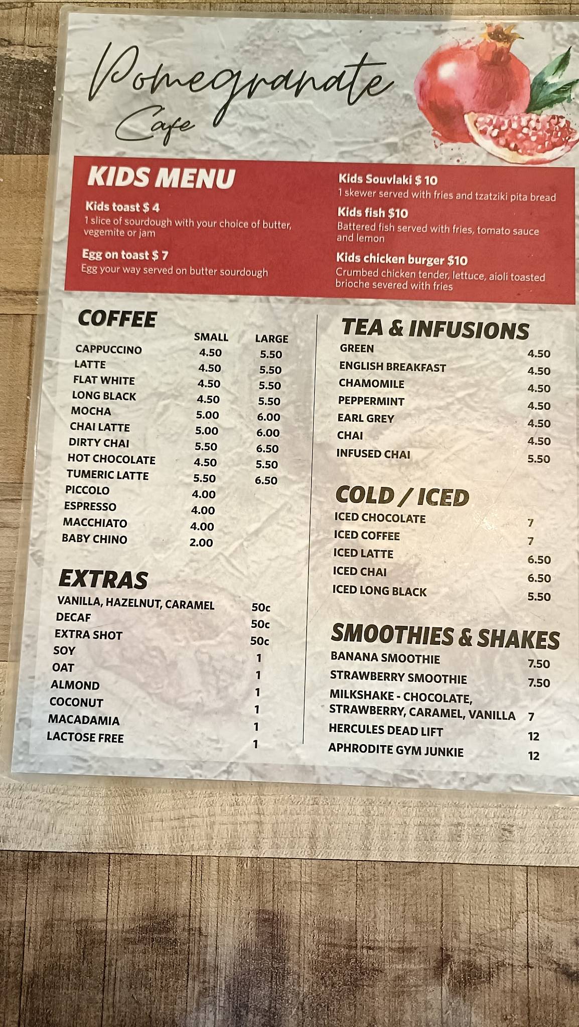 Menu at Pomegranate by Fresko cafe, Kincumber