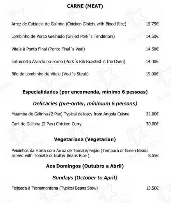 Menu at Restaurante Ponto Final, Almada
