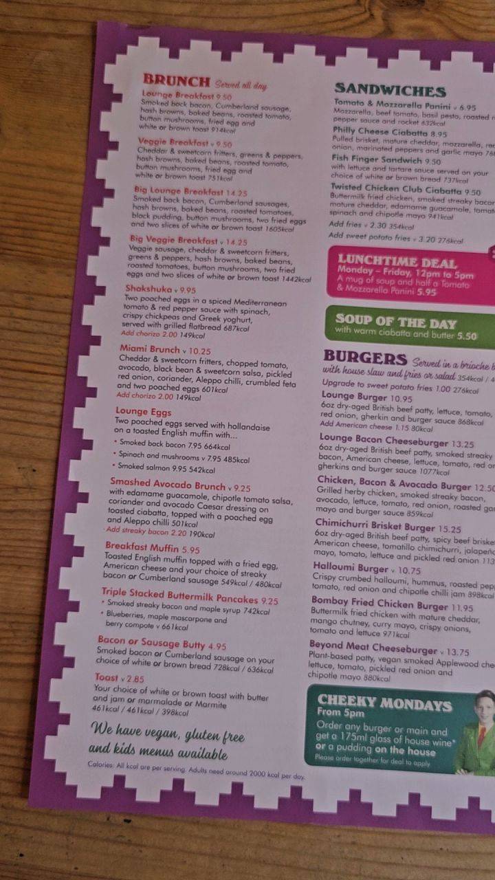 Menu at Ponto Lounge restaurant, Hull
