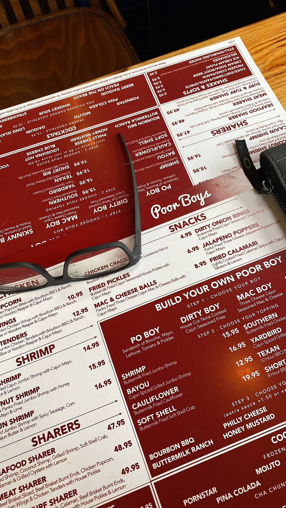 Menu at Poor Boys restaurant, Kingston upon Thames