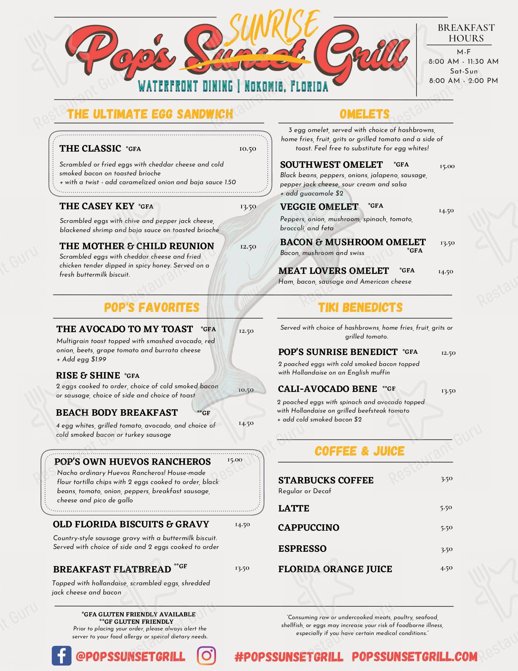 Menu at Pop's Sunset Grill pub & bar, Nokomis
