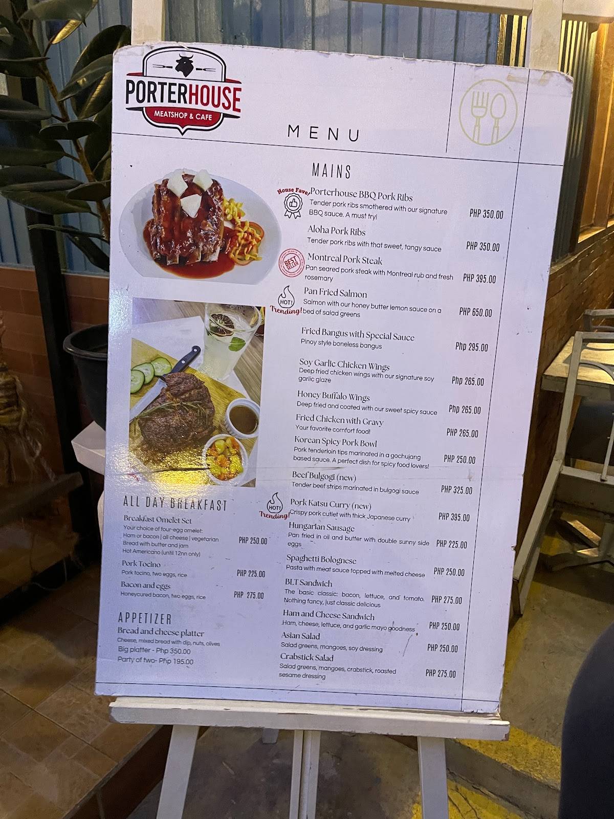 Menu at Porterhouse Meatshop & Cafe, Cebu City