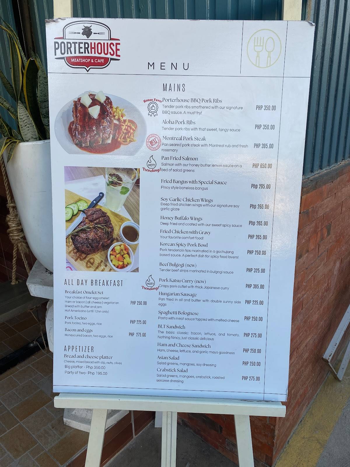 Menu at Porterhouse Meatshop & Cafe, Cebu City