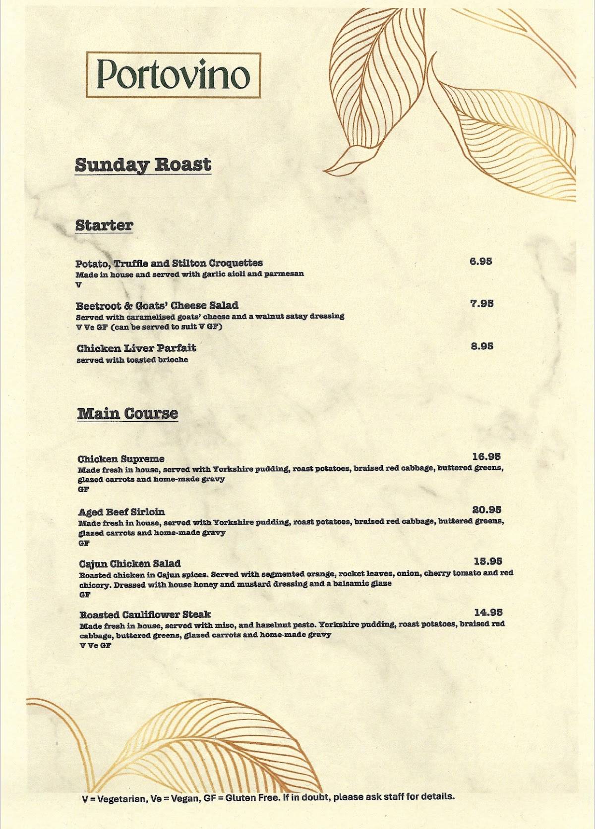 Menu at Portovino pub & bar, Southport