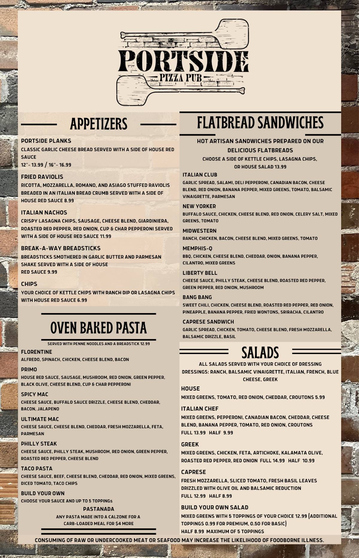 Menu at Portside Pizza Pub, Arnolds Park