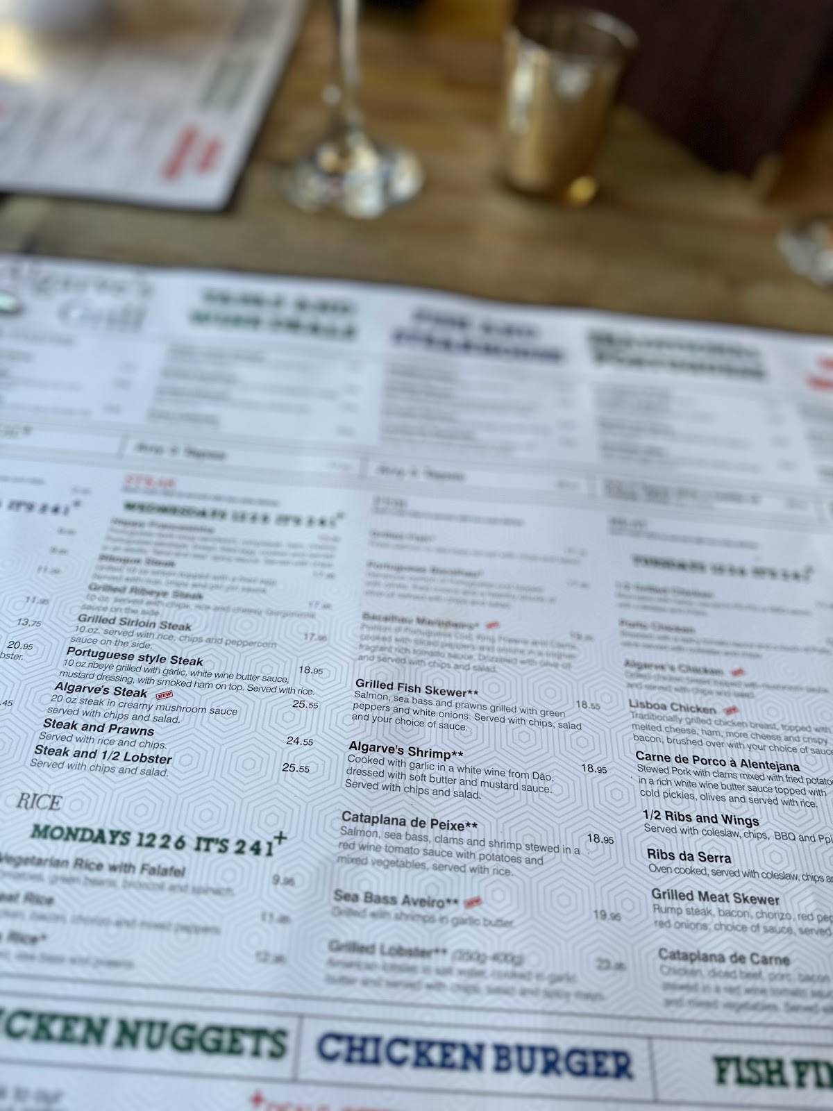 Menu at Algarve's Grill restaurant, Portsmouth