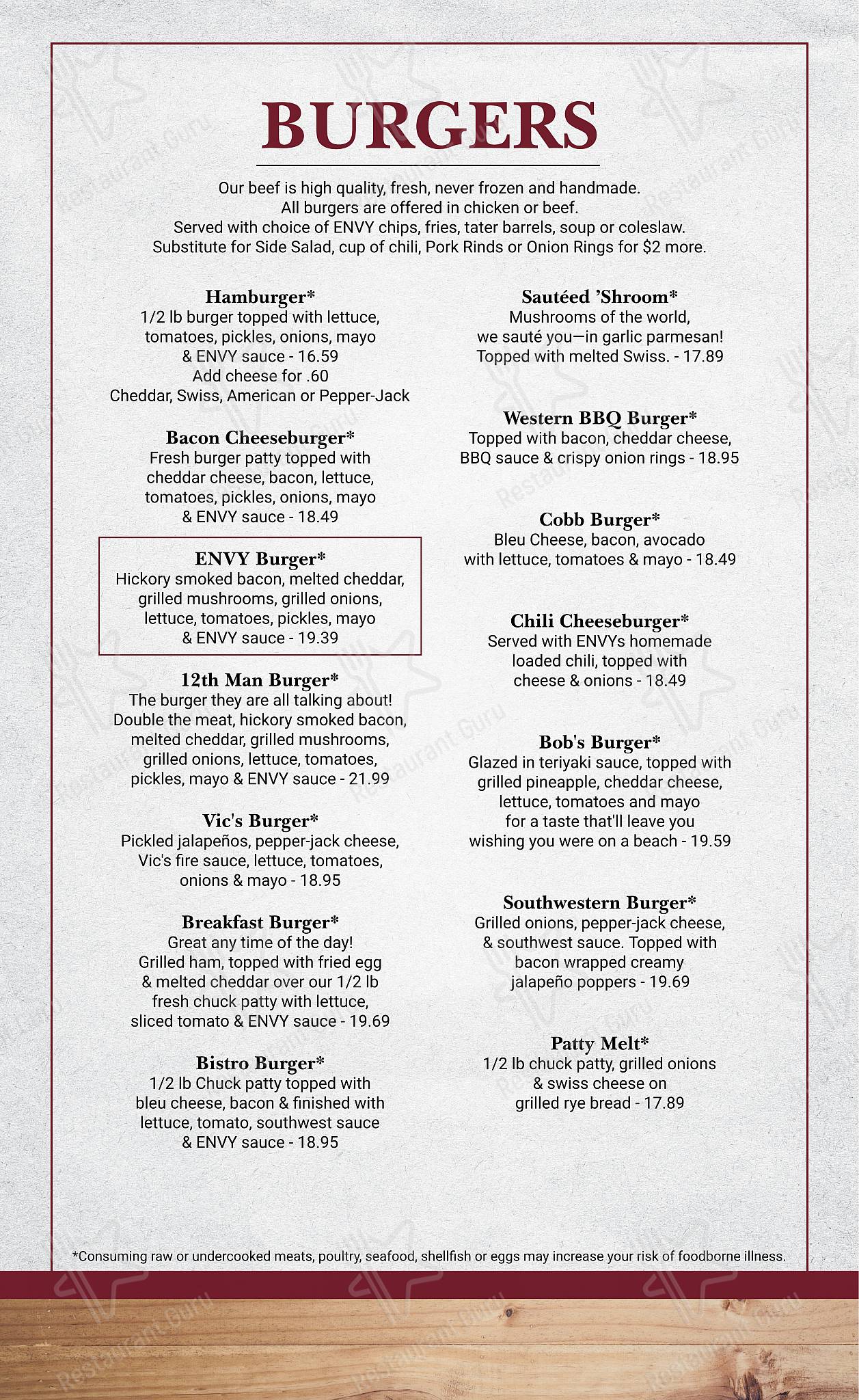 Menu at Envy Bar and Grill, Poulsbo