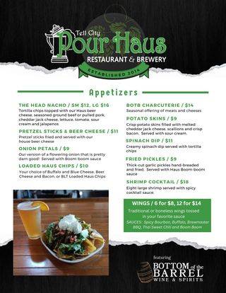 Menu at Pour Haus pub & bar, Tell City
