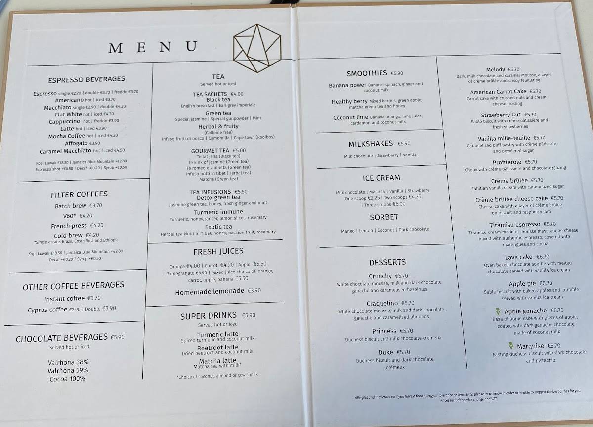 Menu at Pralina Experience, Nicosia, Stasikratous 31