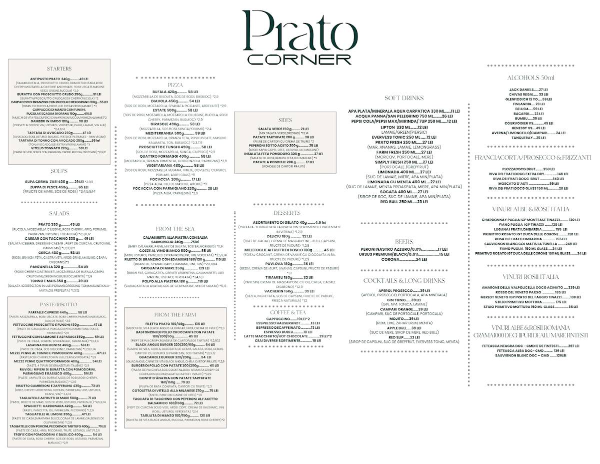 Menu at Prato Corner, Brașov