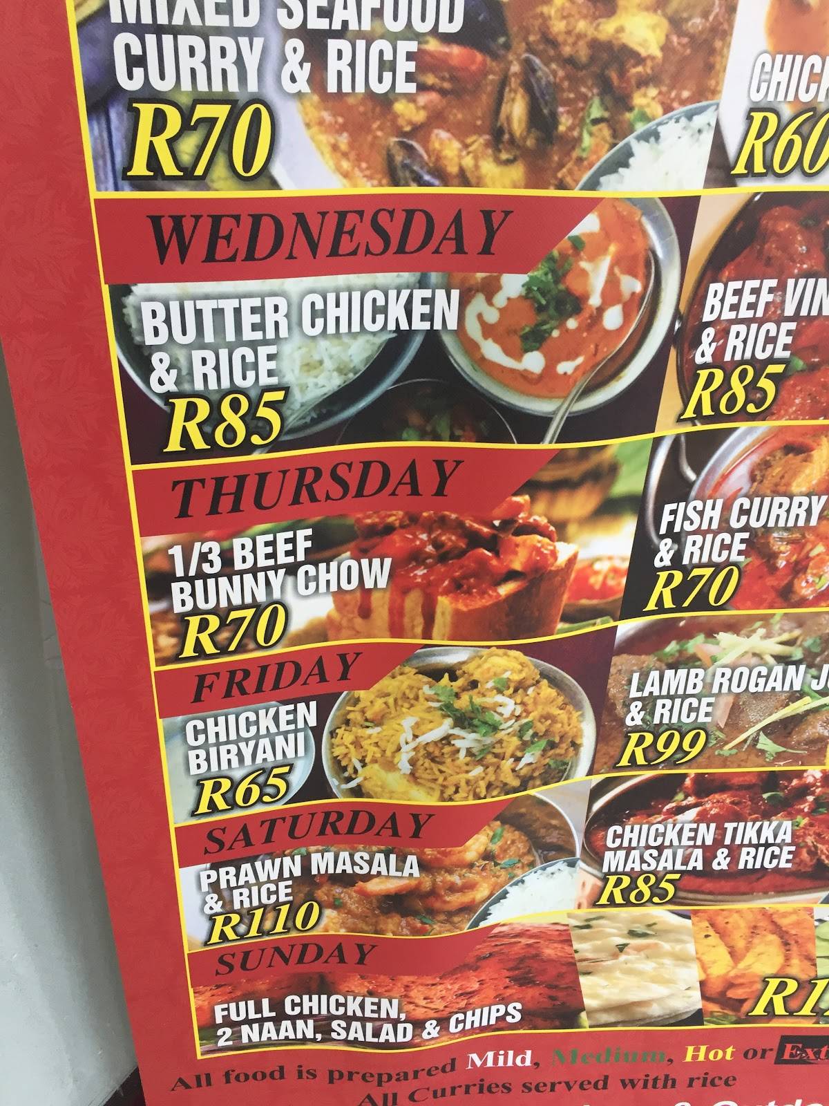 Menu at Rasam Tandoori Indian Restaurant & Takeaway @ moreleta park ...
