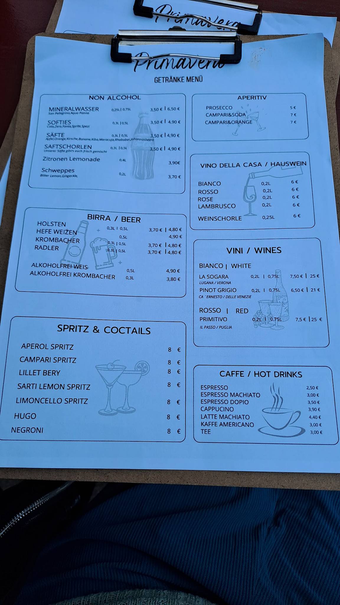 Menu at Primavera Bistro Pizzeria, Hamburg