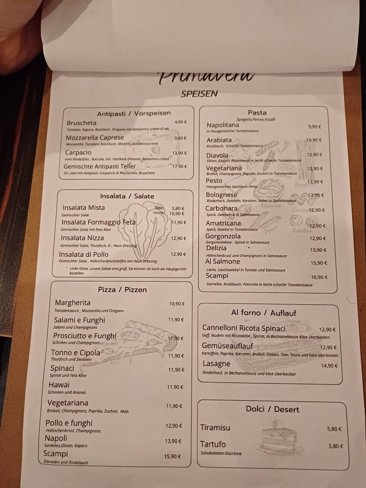 Menu at Primavera Bistro Pizzeria, Hamburg