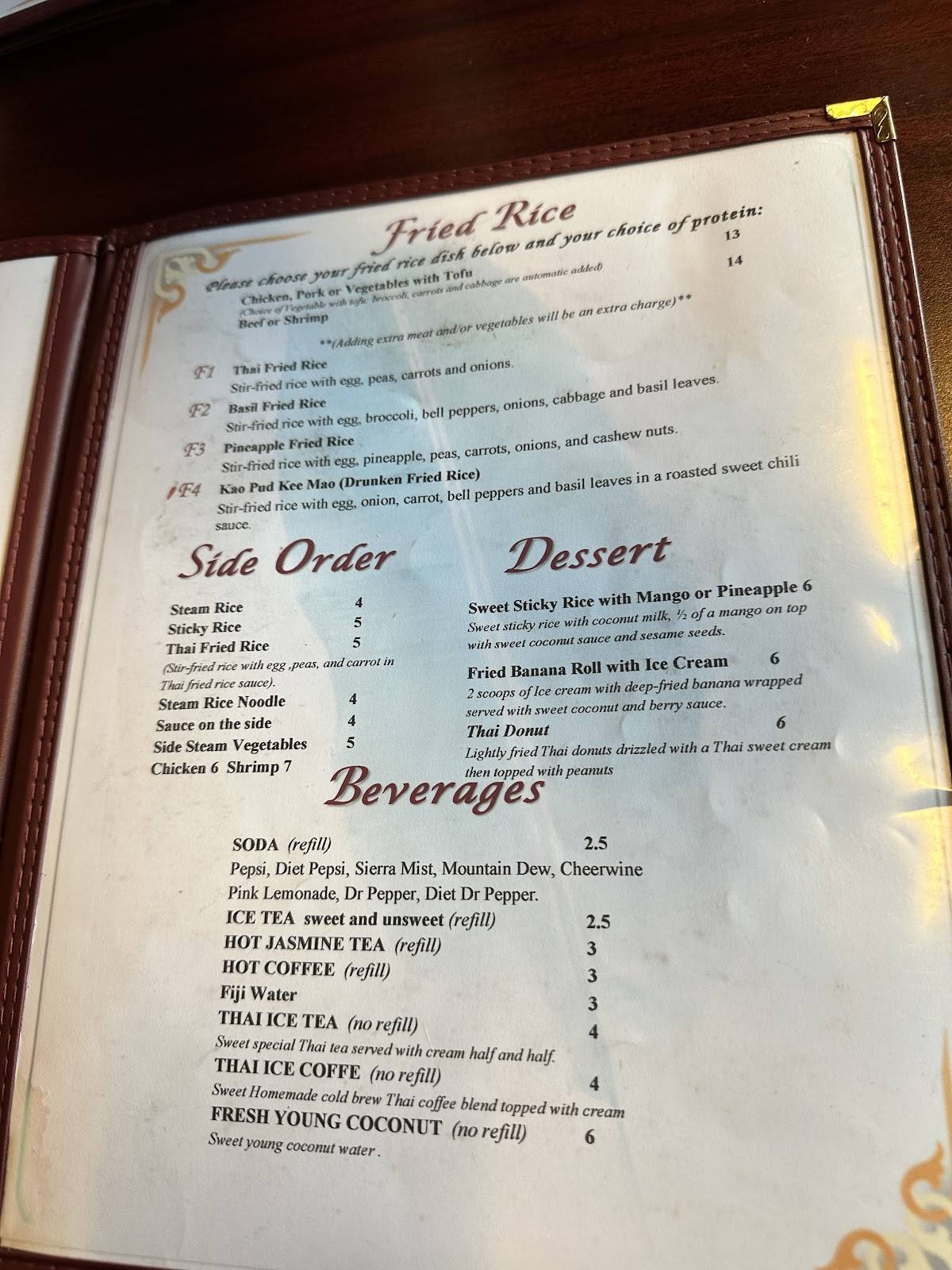 Menu at Prime Thai restaurant, Elkin