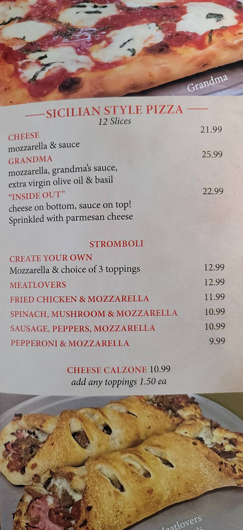 Menu at Primo Pizza pizzeria, Palm Valley