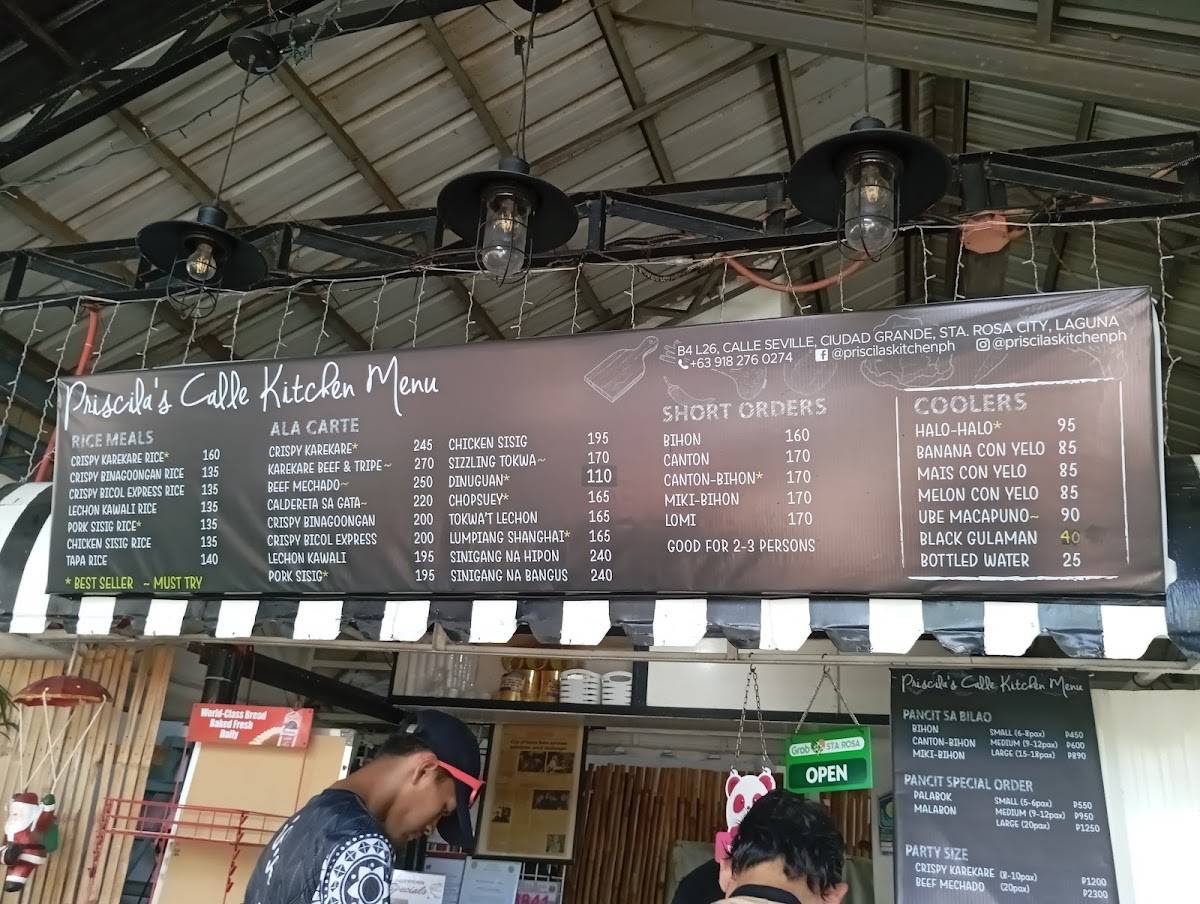 Menu at Priscila's Calle Kitchen restaurant, Santa Rosa