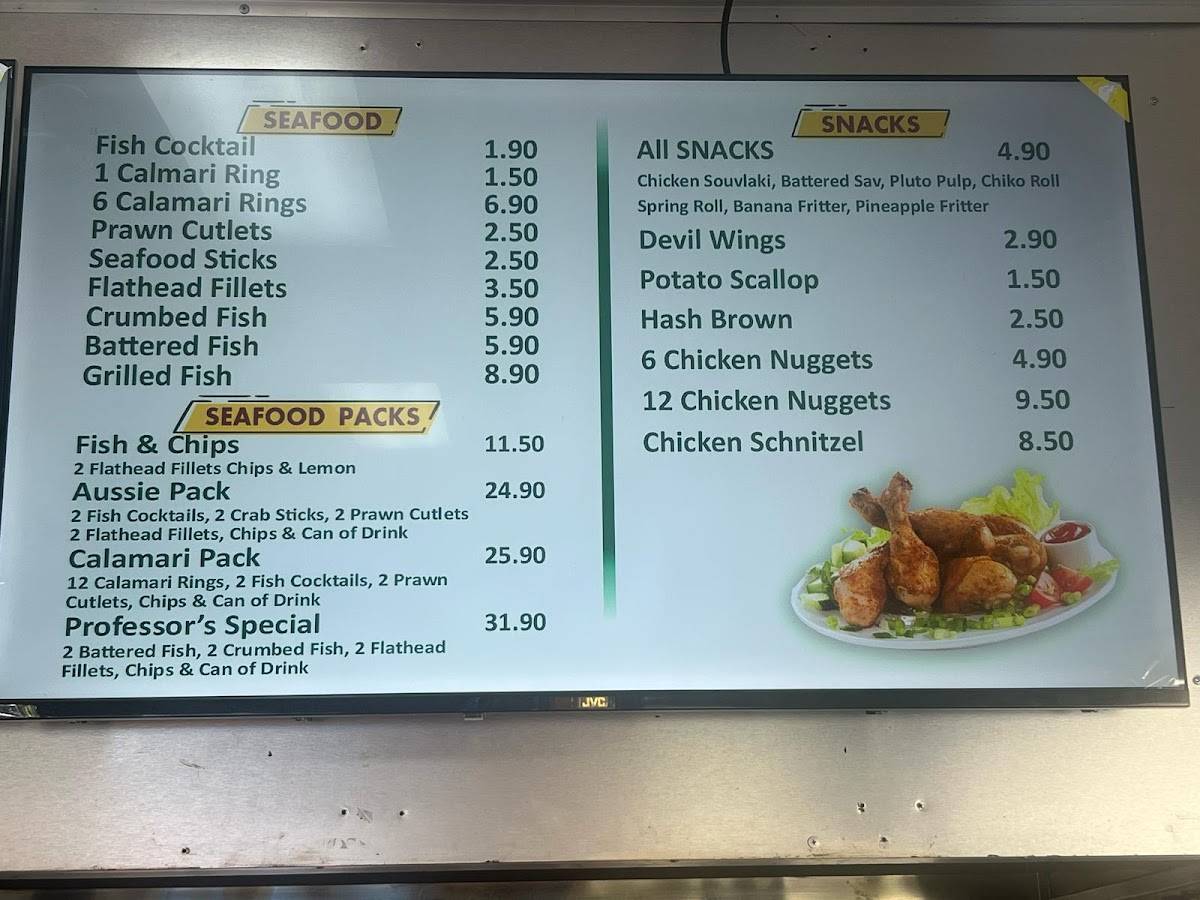 Menu at Professors Charcoal Chickens fast food, Blaxland