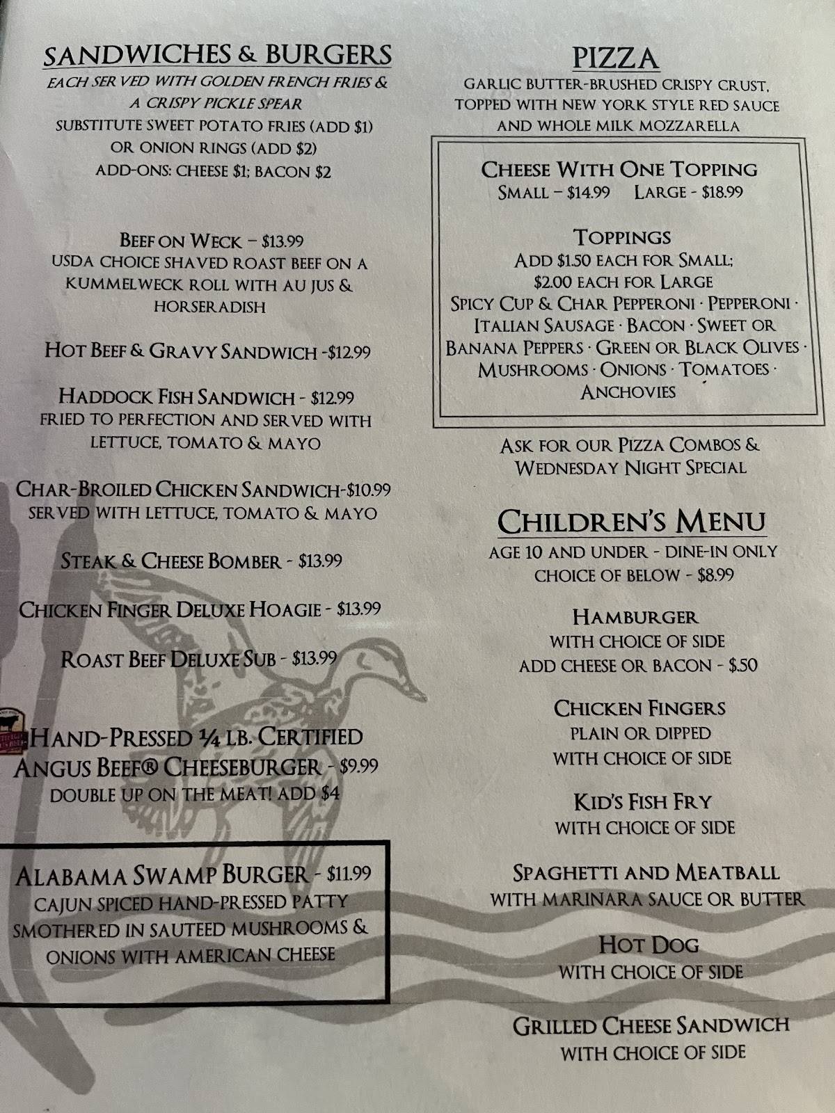 Menu at Alabama Hotel pub & bar, Basom, Lewiston Rd