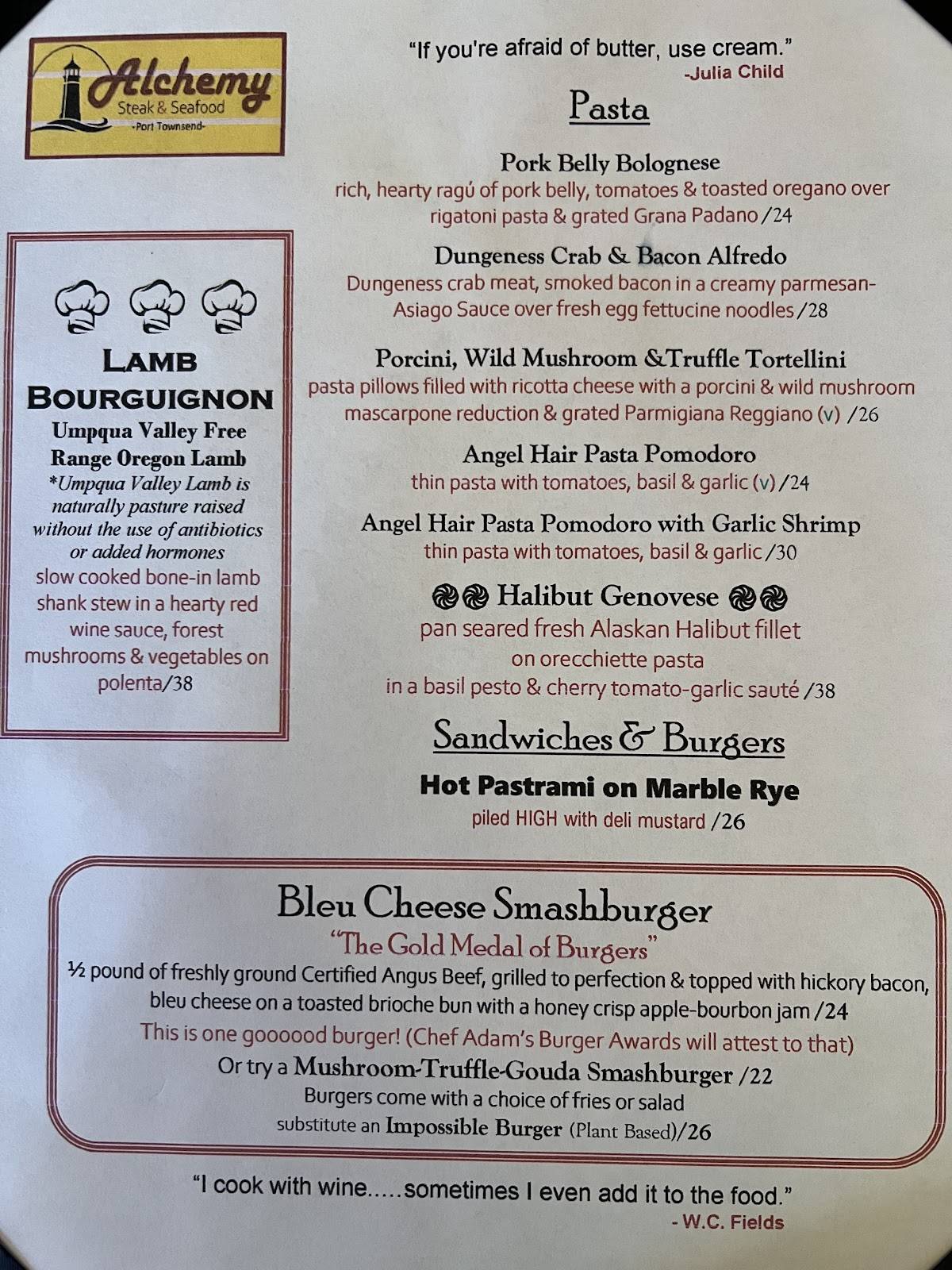Menu at Alchemy Bistro & Bar, Port Townsend