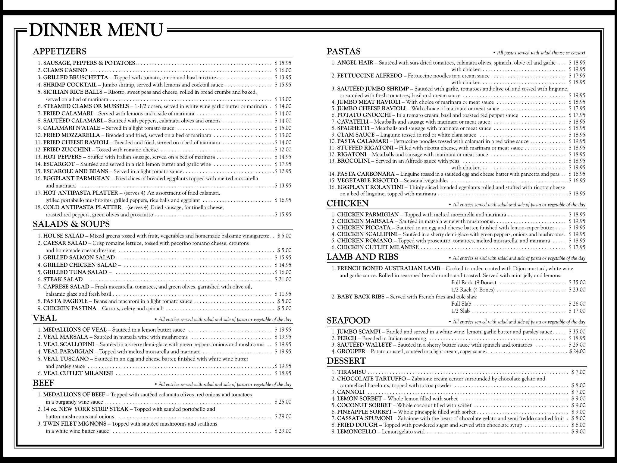 Menu at Angelos Nido Italia Restaurant, Cleveland