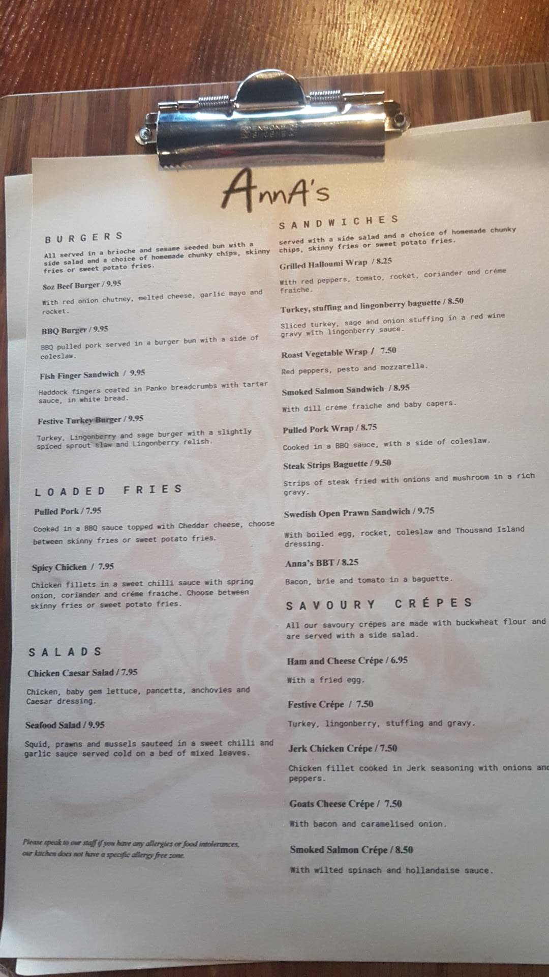 Menu at Anna's Bar & Kitchen, Whitehaven