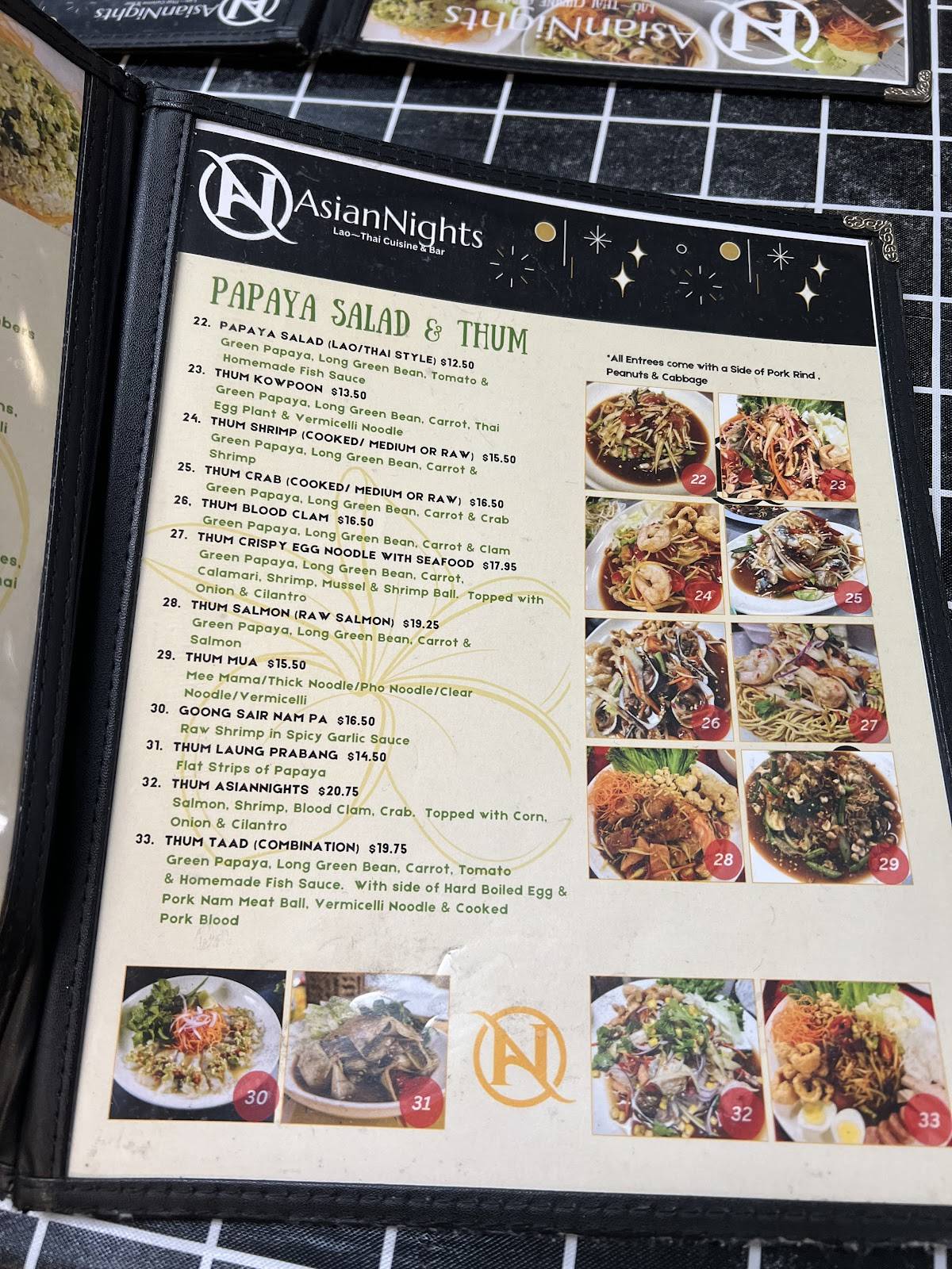 Menu at Asiannights Lao-Thai Cuisine & Bar, Haltom City