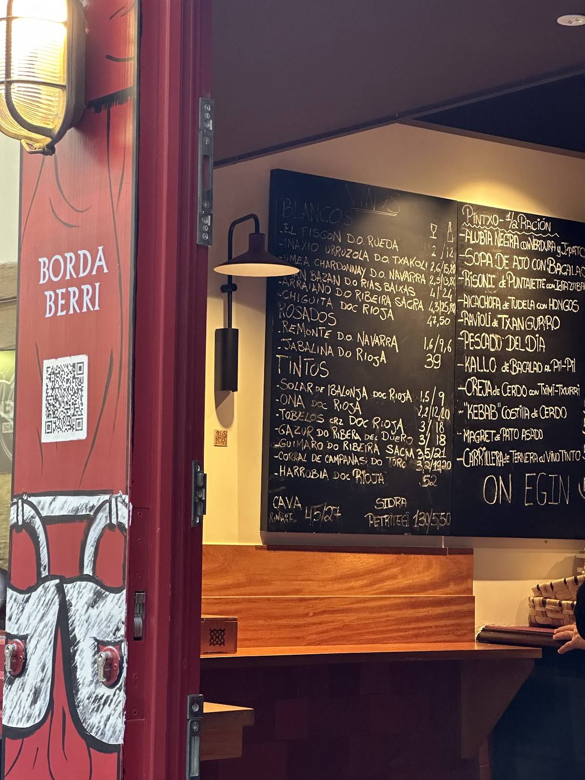 Menu at Borda Berri pub & bar, San Sebastián