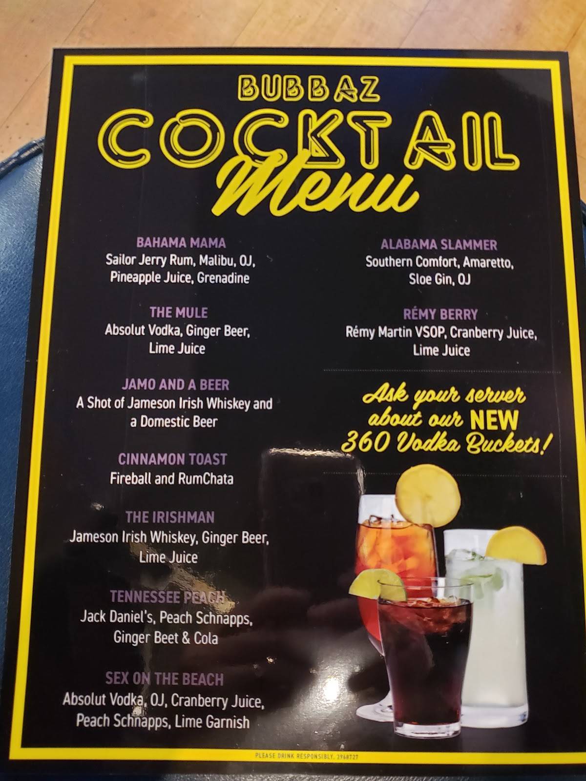 Menu at Bubbaz Bar & Grill, Indianapolis, E Washington St