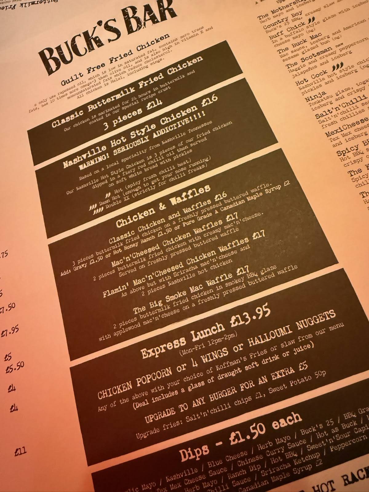 Menu at Bucks Bar - Grindlay Street Edinburgh, Edinburgh