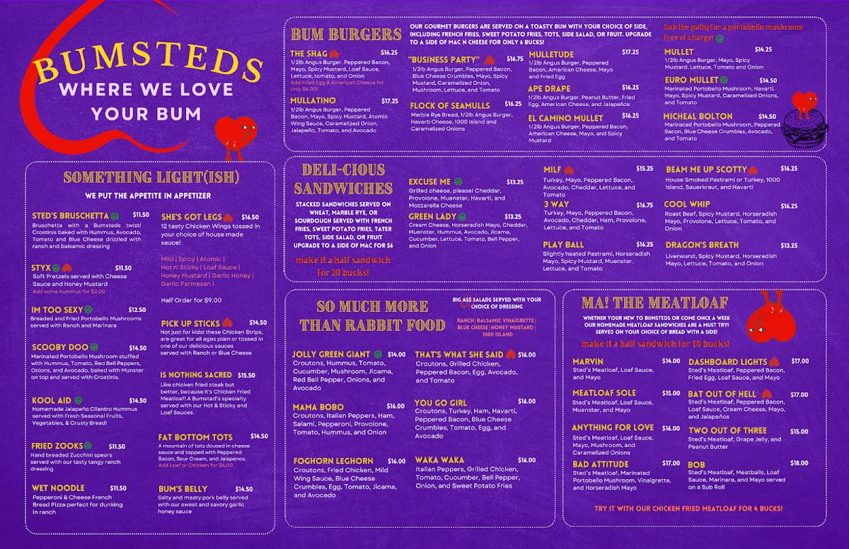 Menu at Bumsted's pub & bar, Tucson, N Stone Ave