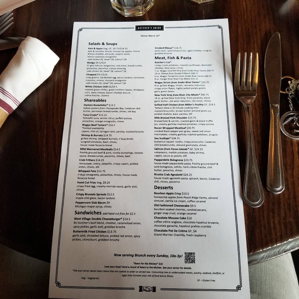 Menu at Butcher's Union pub & bar, Grand Rapids, 438 Bridge St NW
