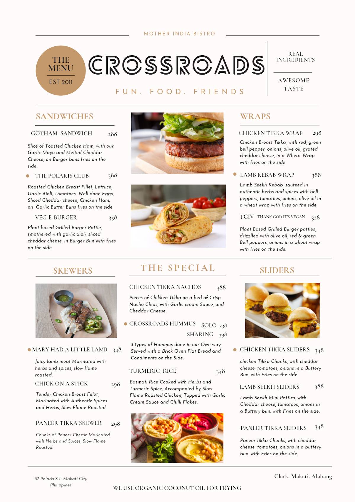 Menu at CROSSROADS MAKATI: Premium Sports Bar by Mother India Bistro ...