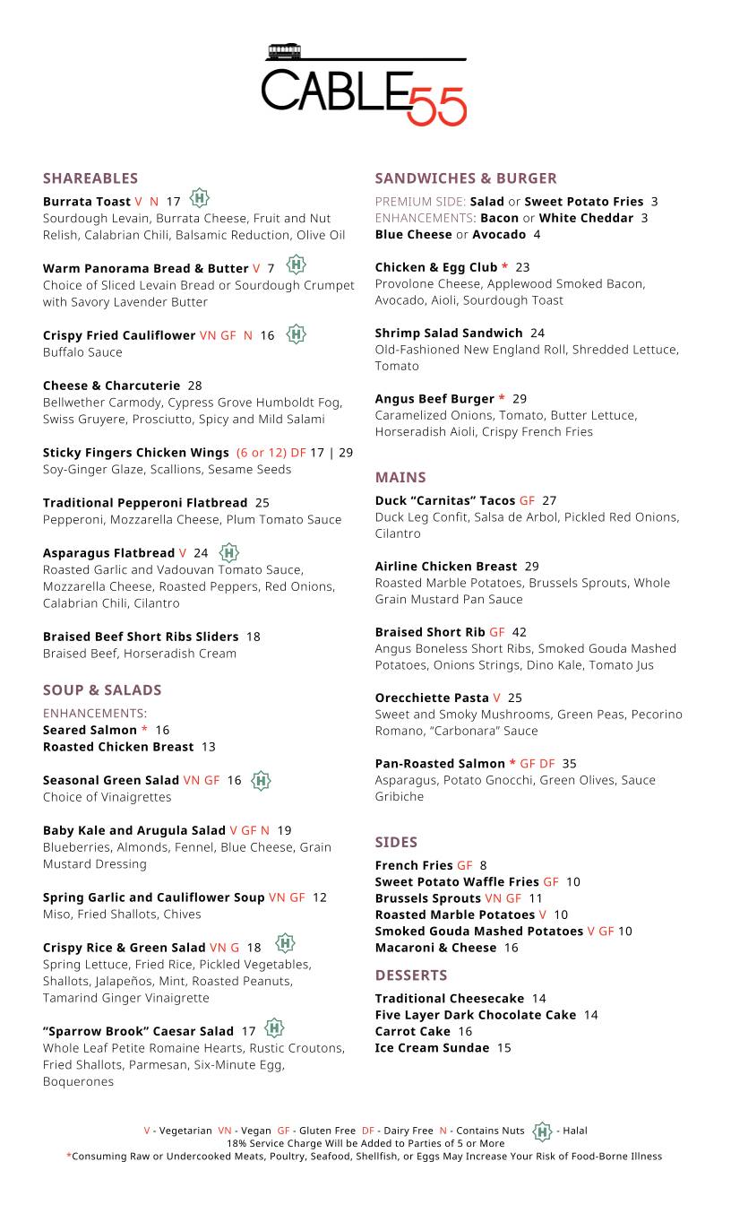 Menu at Cable55 pub & bar, San Francisco