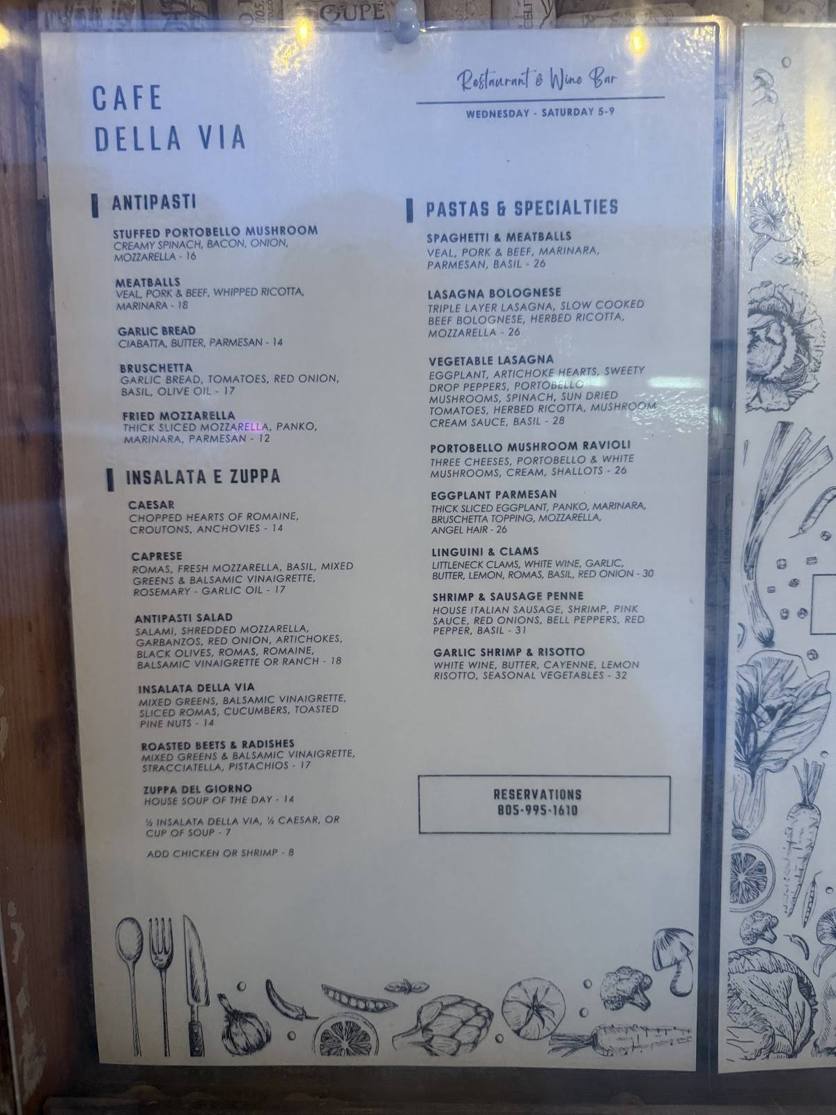 Menu at Cafe Della Via, Cayucos