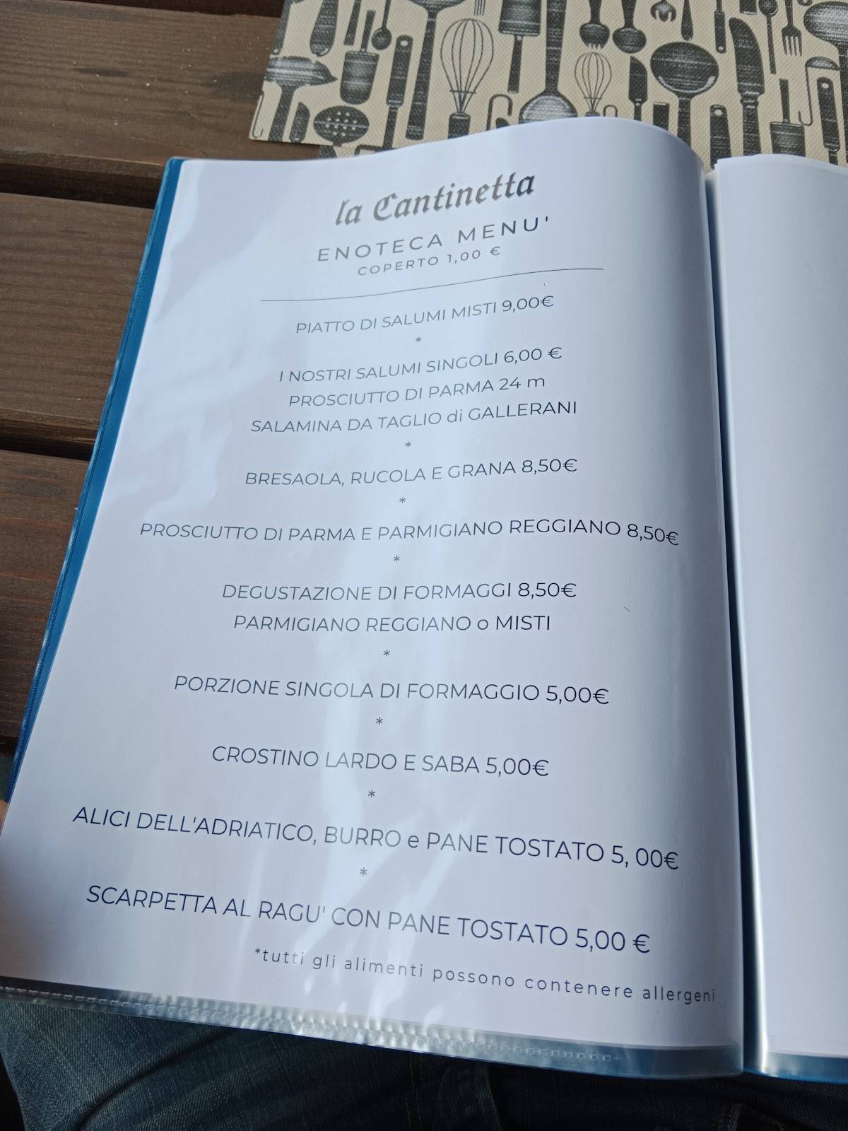 Menu da Cantinetta Bar Paninoteca, Ferrara