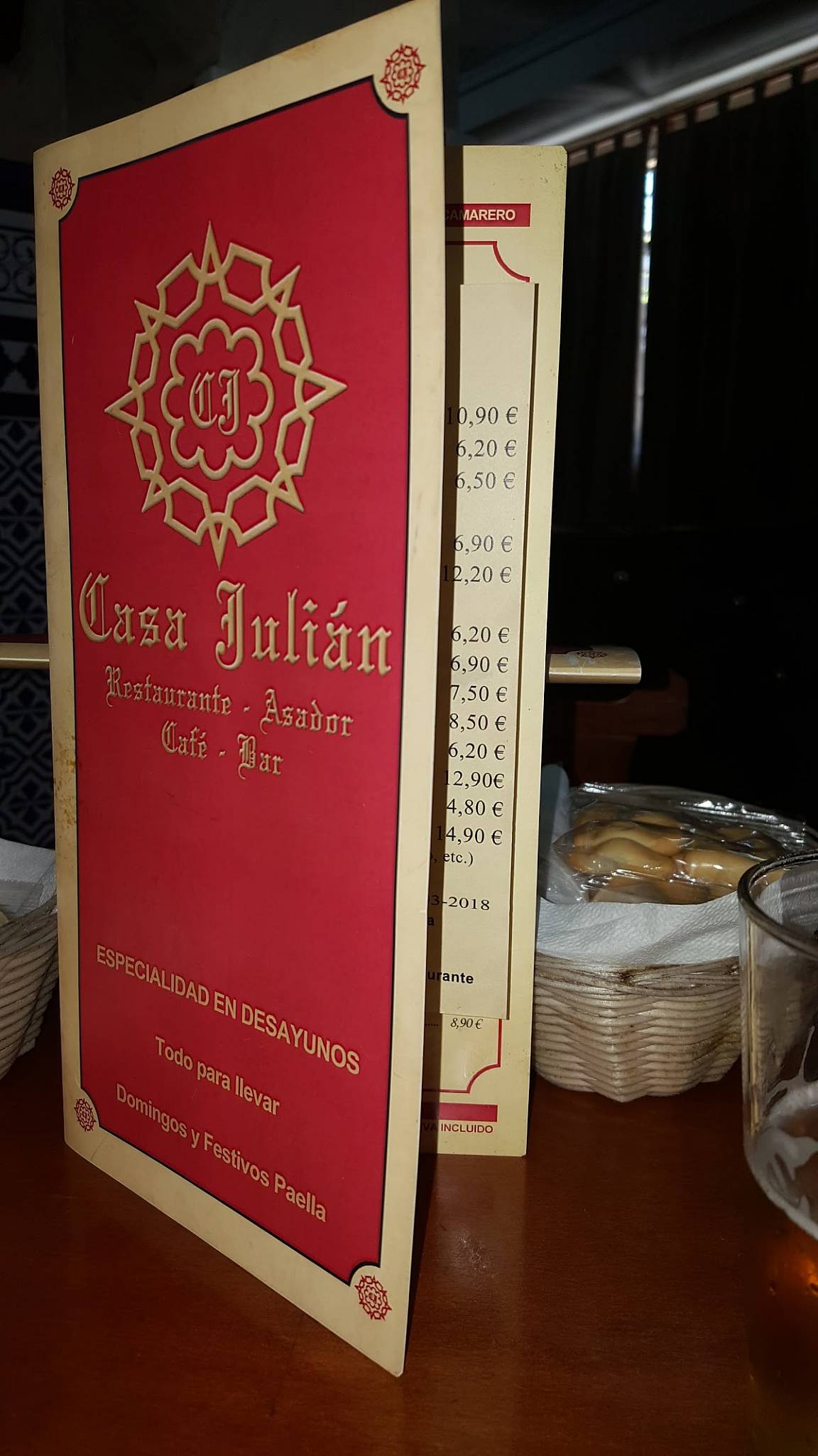 Carta del pub y bar Casa Julián, Sevilla, C. Gral. Ollero
