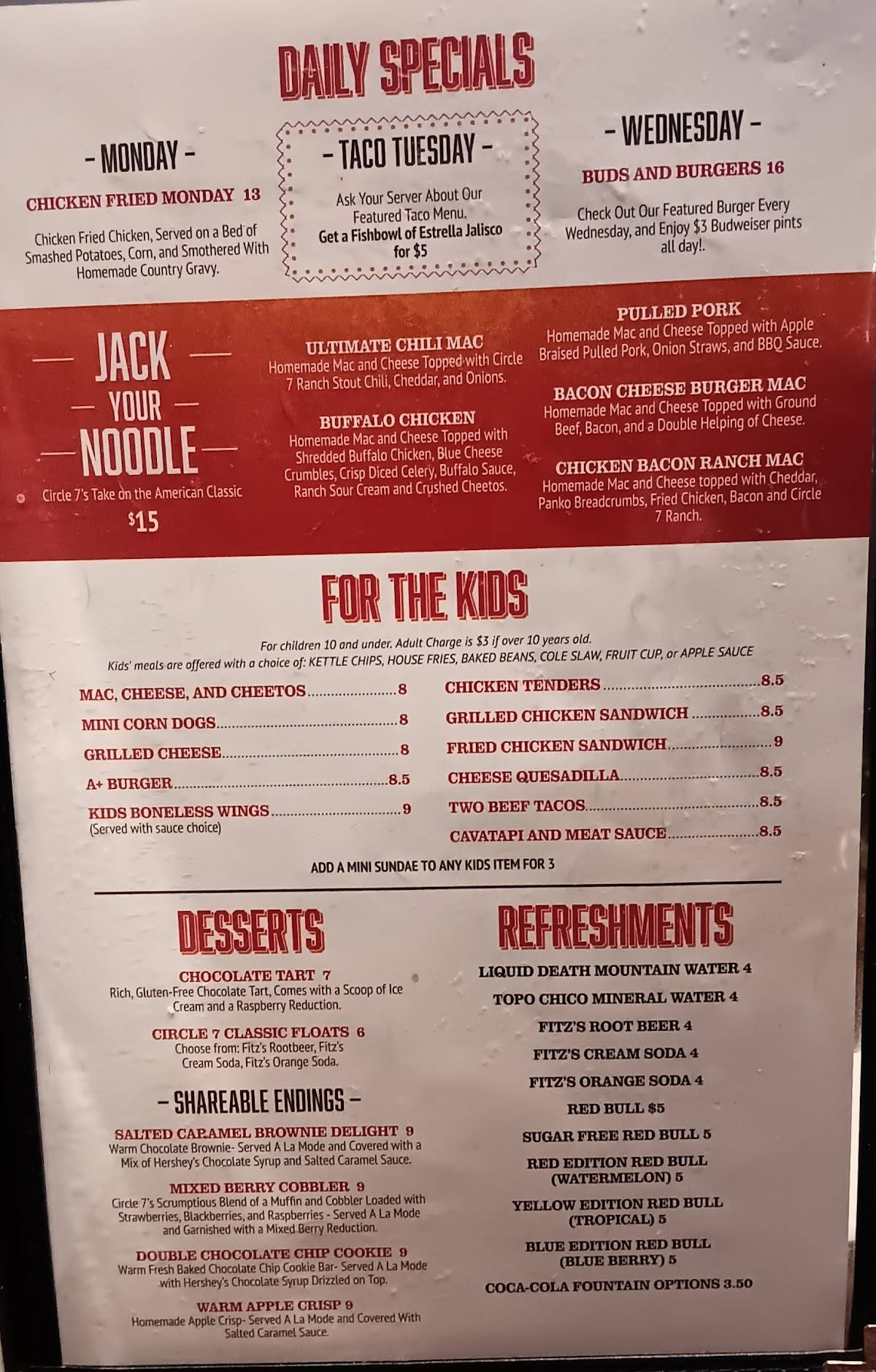 Menu at Circle 7 Ranch pub & bar, Des Peres