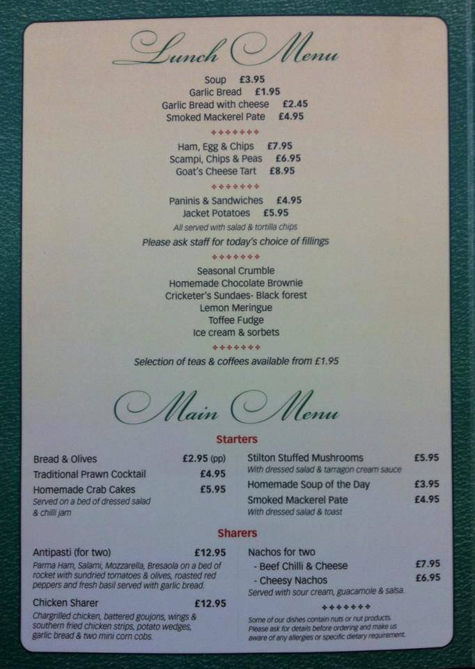 Menu at Cricketers pub & bar, Goldhanger