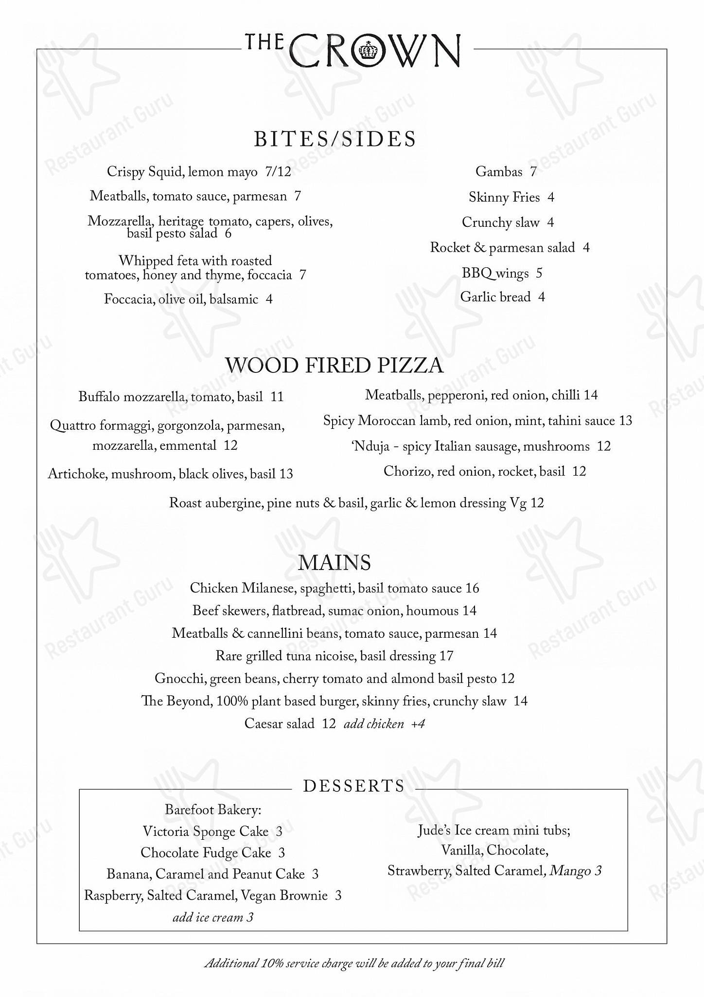 Menu at The Crown Inn pub & bar, Woodstock