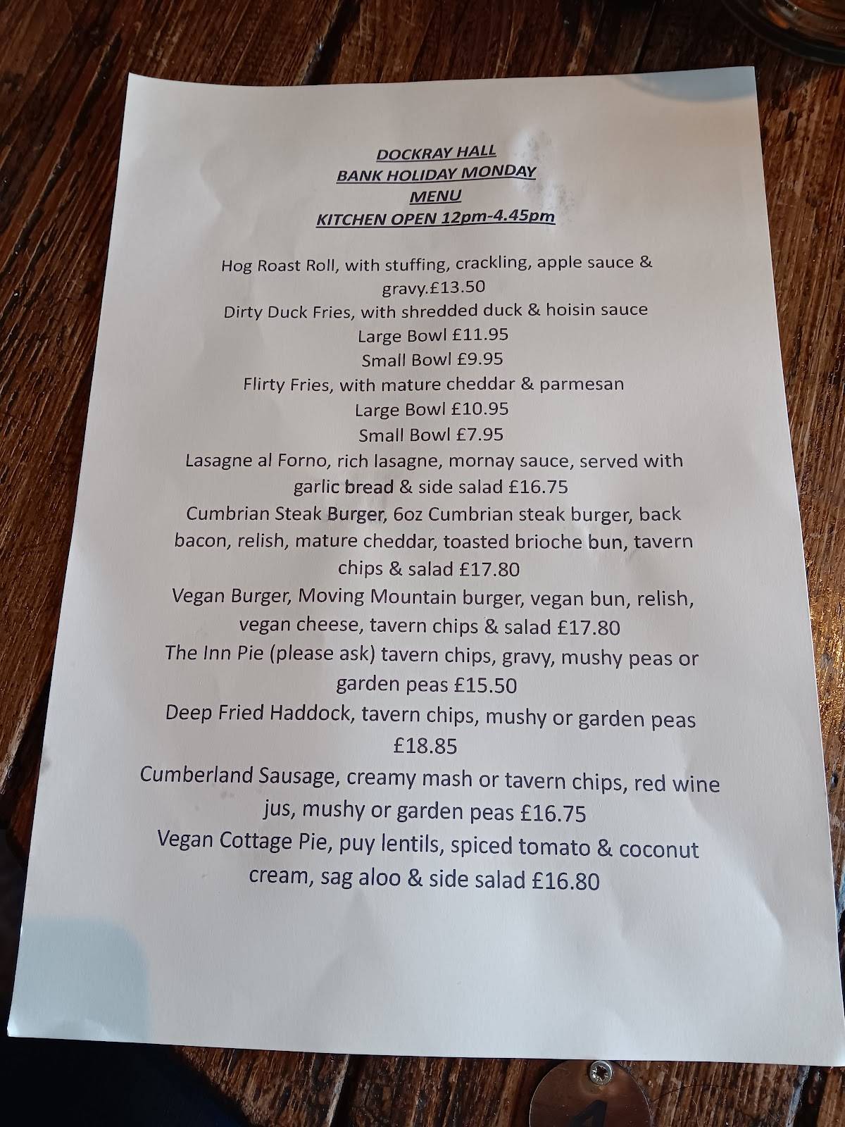 Menu at Dockray Hall - Historic inn pub & bar, Penrith