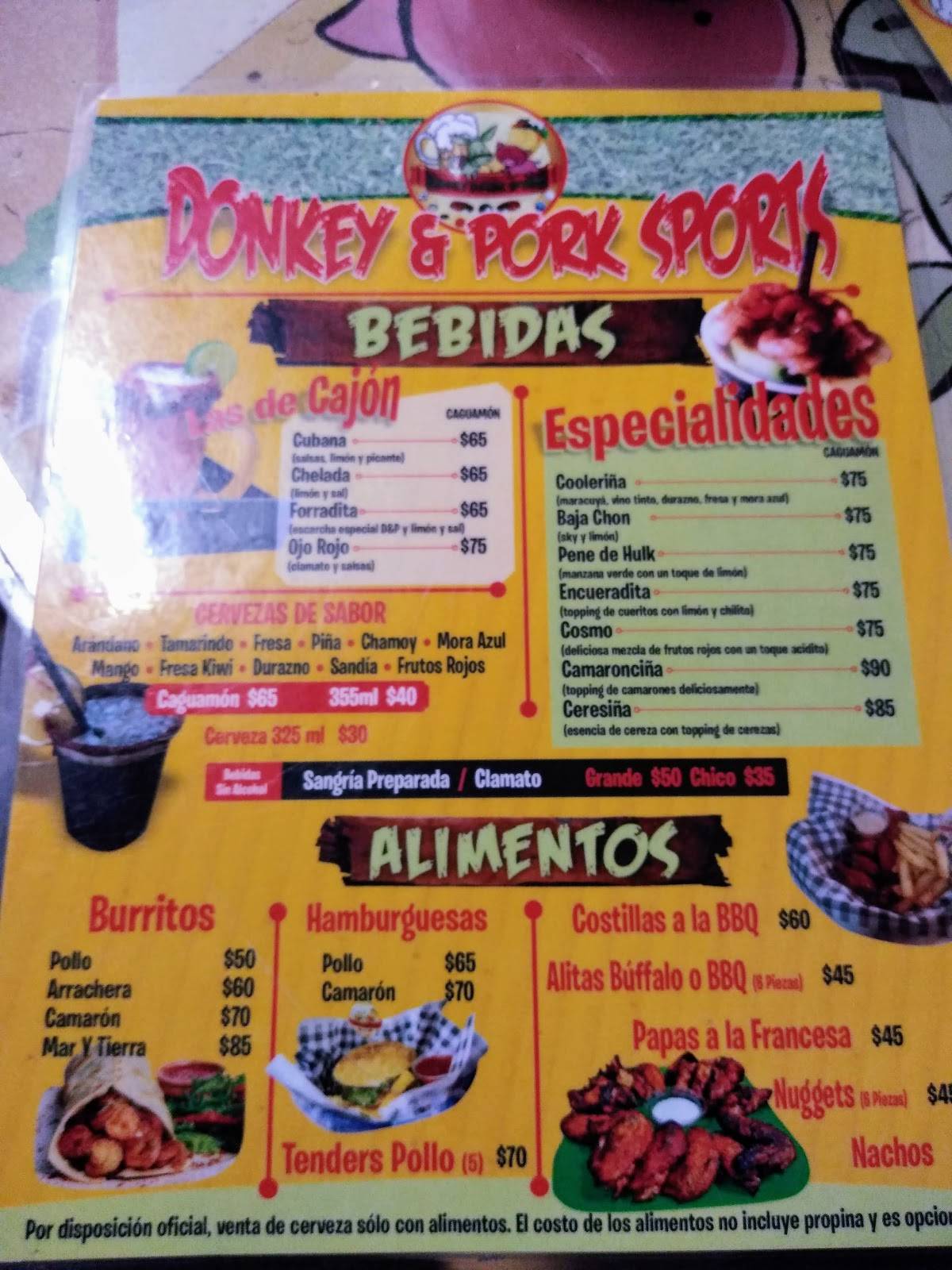 Carta del pub y bar Don Burro, Mexico, Sur 24 Oriente 239-B
